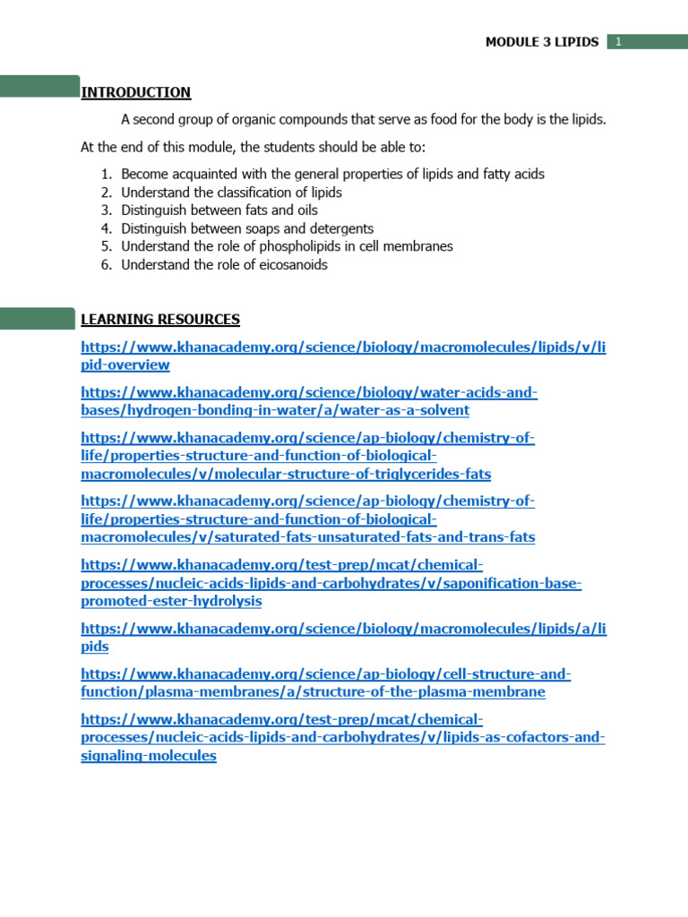 Module 3 Lipids | PDF | Cell Membrane | Lipid