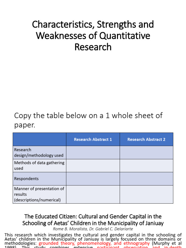 Characteristics, Strengths & Weaknesses | PDF | Quantitative Research | Statistics