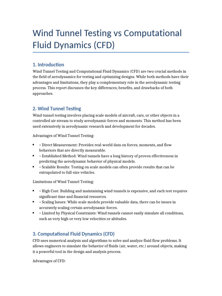 Wind Tunnel Vs CFD Report | PDF | Computational Fluid Dynamics | Wind Tunnel