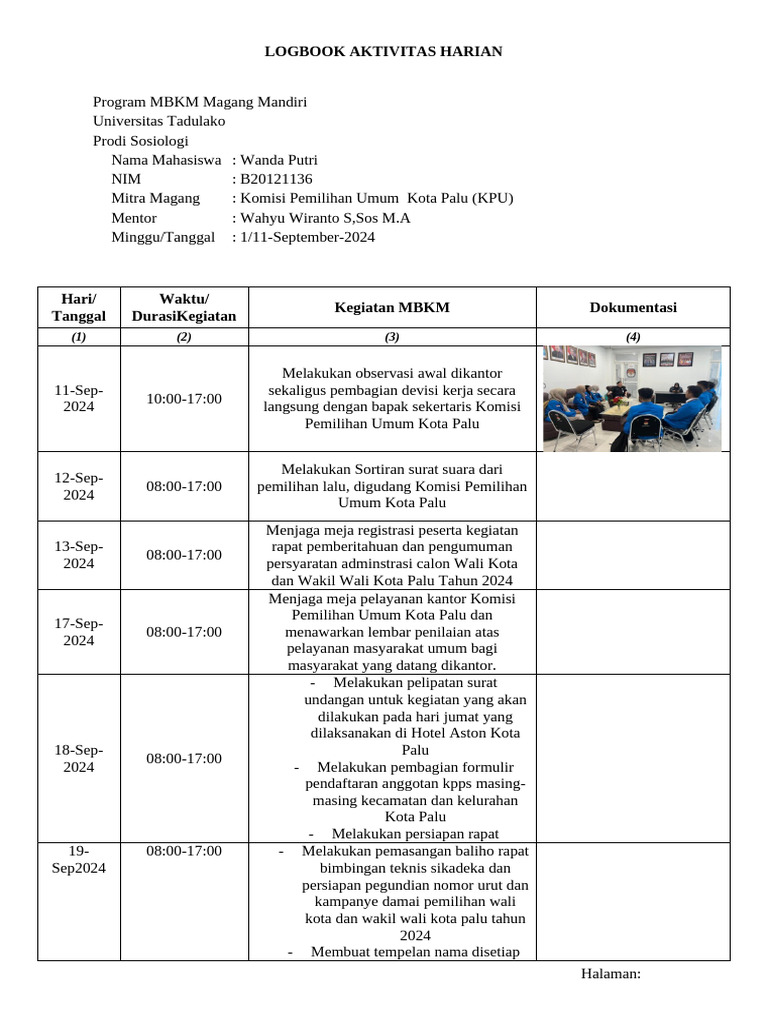 [Templat] Logbook Harian MBKM Magang Mandiri | PDF