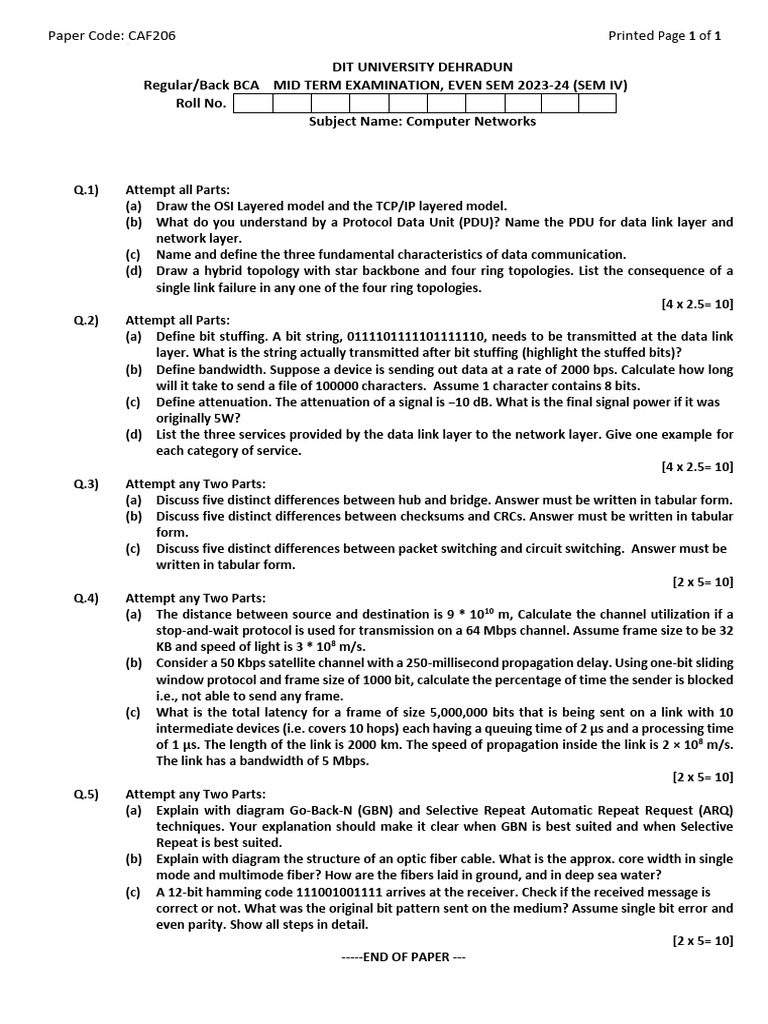 CAF206 COMPUTER NETWORKS - Divya Lohani | PDF | Computer Network ...