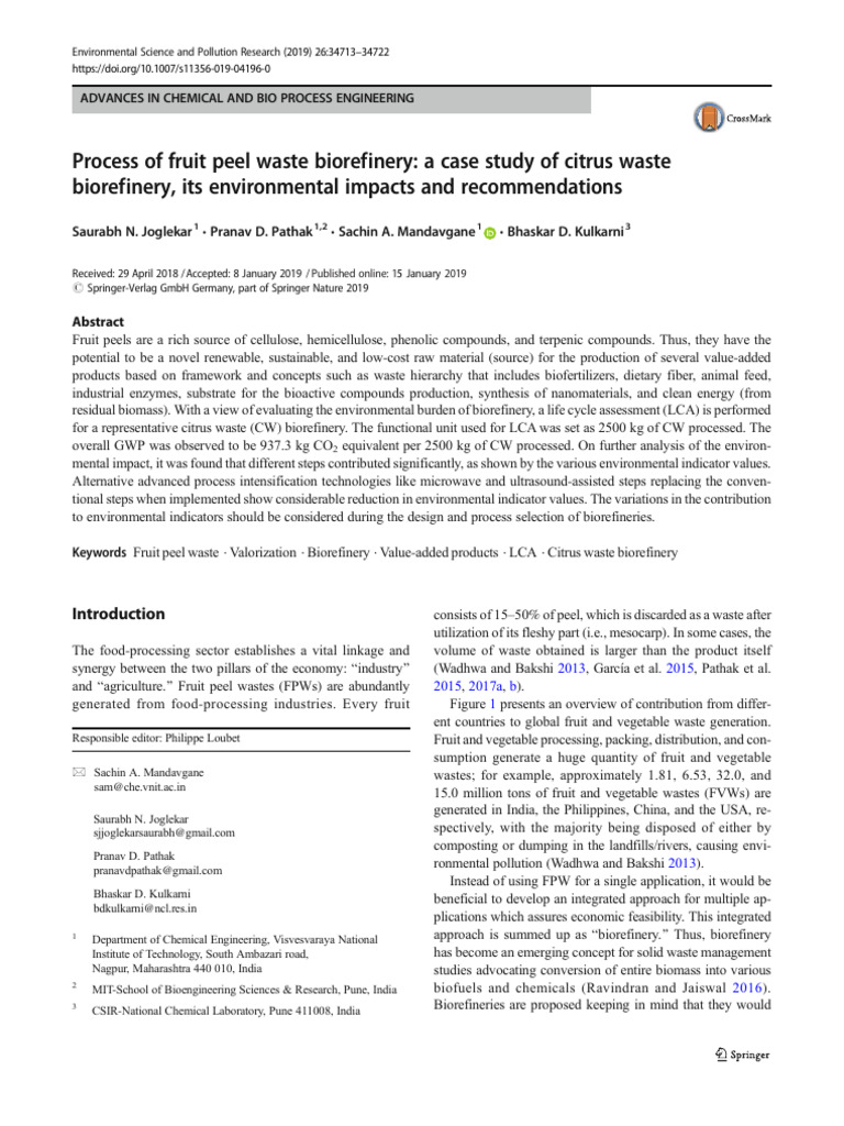CS2 Process of Fruit Peel Waste Biorefinery A Case Study of Citrus ...