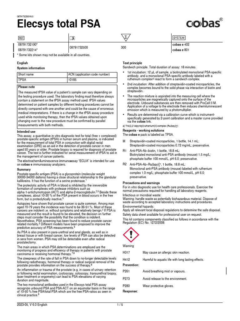 Insert.elecsystotalPSA.08791732500.V6.En | PDF | Prostate Specific ...