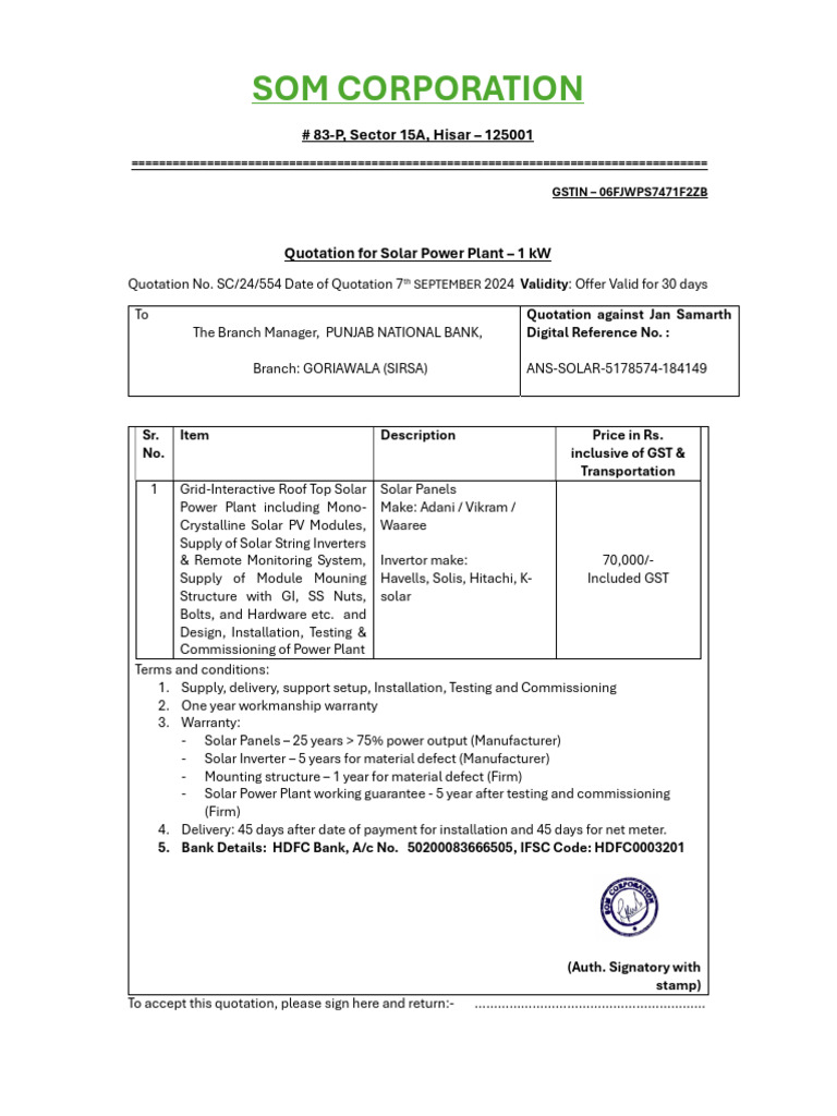 NEW QUOTATION | PDF | Solar Panel | Sustainable Technologies