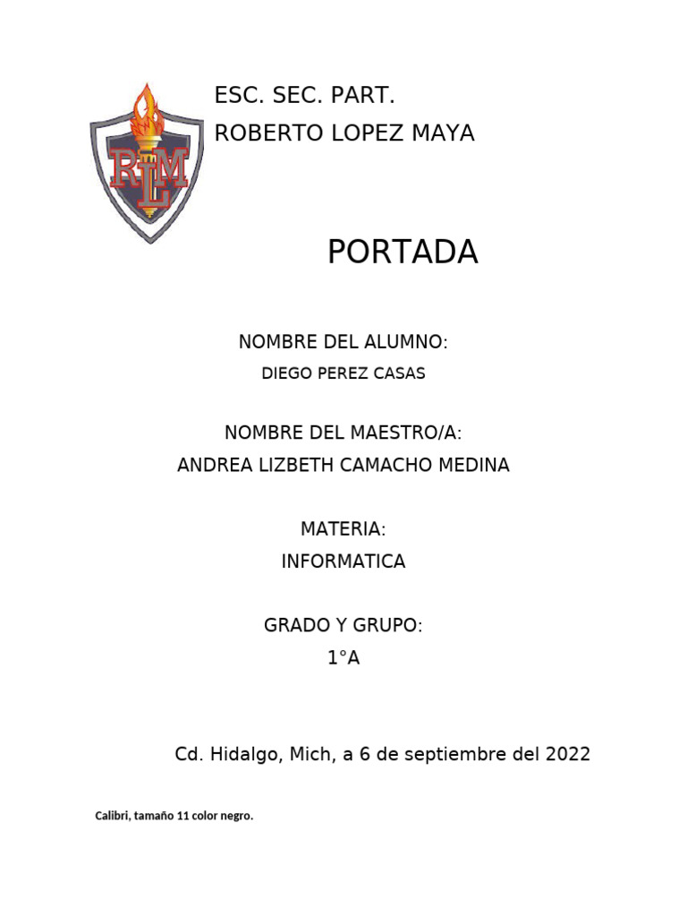 Formato de Portada Escolar en Word | PDF
