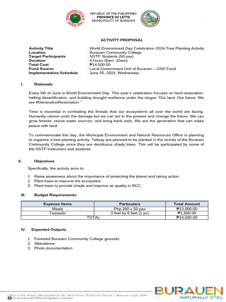 Activity Design - World Environment Day - 05june2024 - Tree Planting ...