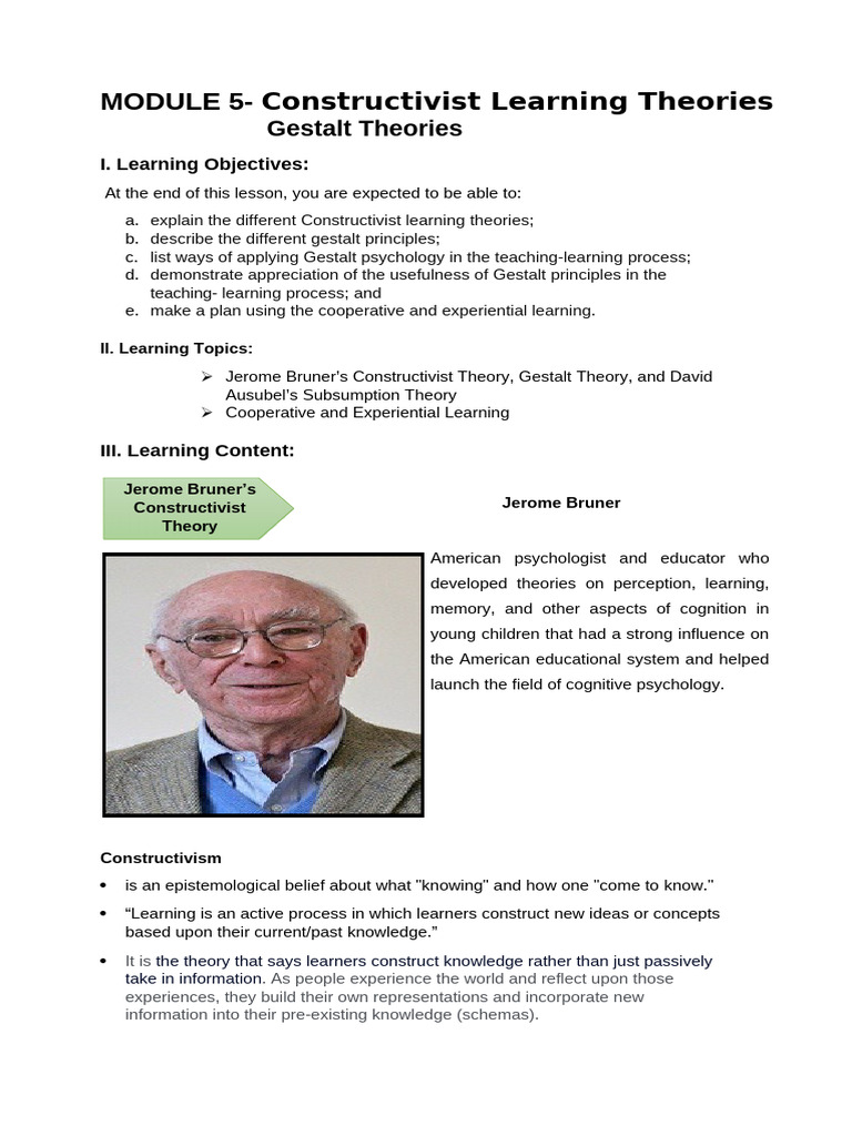 MODULE 5 - Constructivist Theory and Gestalt Theory | PDF ...