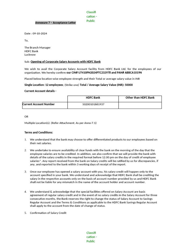 Annexure 7 – Acceptance Letter new | PDF | Banks | Business