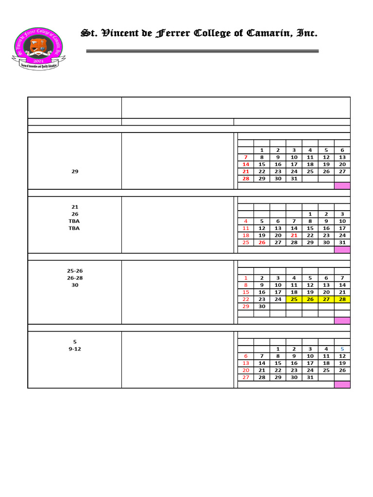 SVFC 2024-2025 School Calendar | PDF | Academic Term | Academia