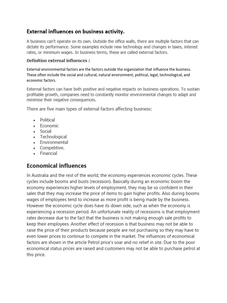 external influences in business activity | PDF | Employment | Business Cycle