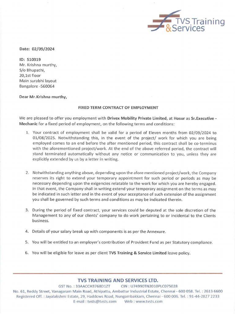 S10319 Krishna Murthy Offer Letter | PDF