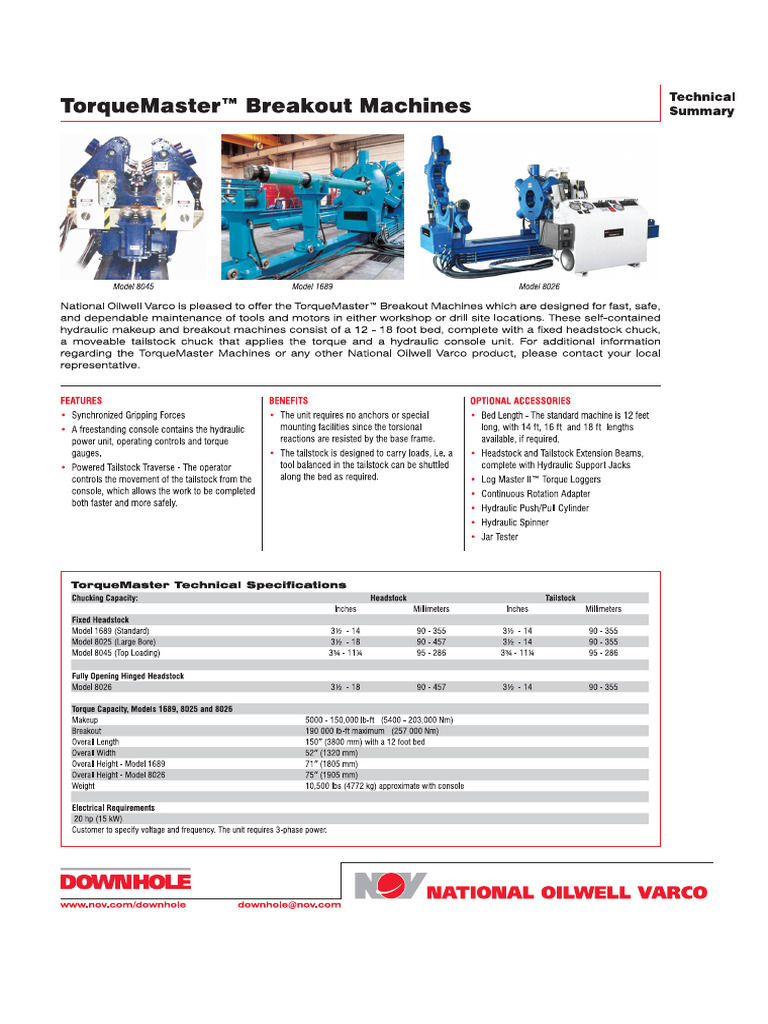 TECHNICAL SUMMARY - TORQUEMASTER BREAKOUT MACHINES | PDF TECHNICAL SUMMARY - TORQUEMASTER BREAKOUT MACHINES | PDF