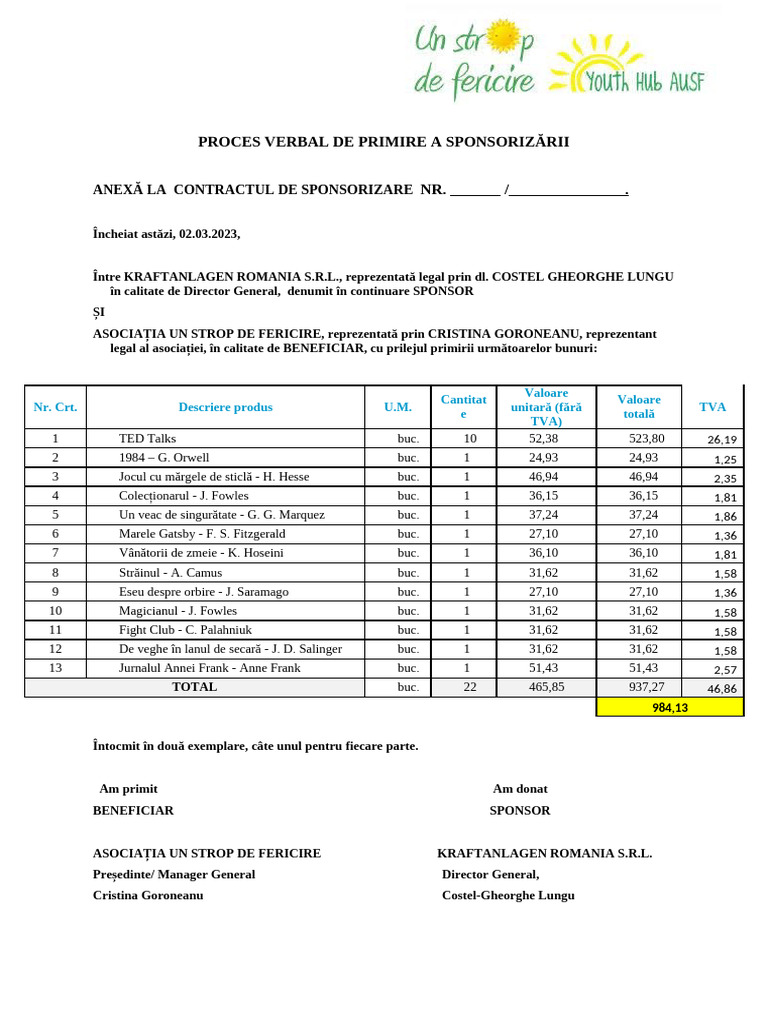 Proces Verbal Predare-Primire KAR-AUSF | PDF