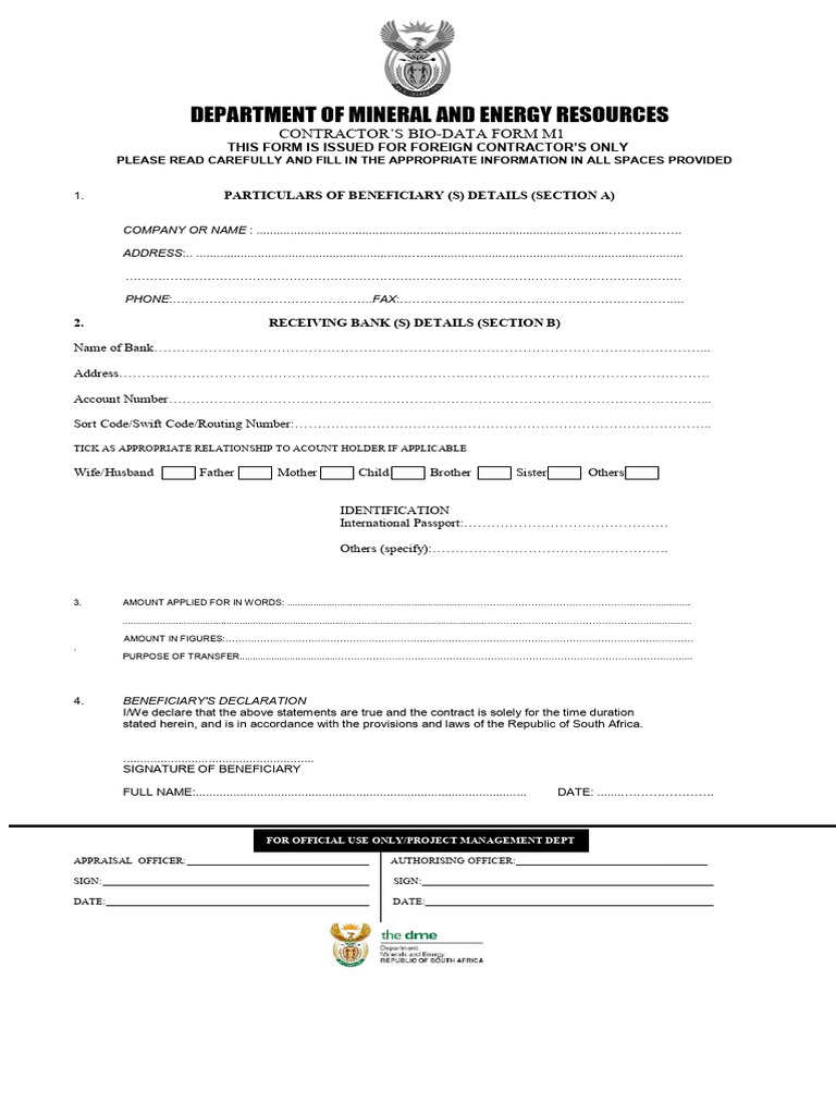 Foreign Contractor Bio-Data Form M1 | PDF | Finance & Money Management