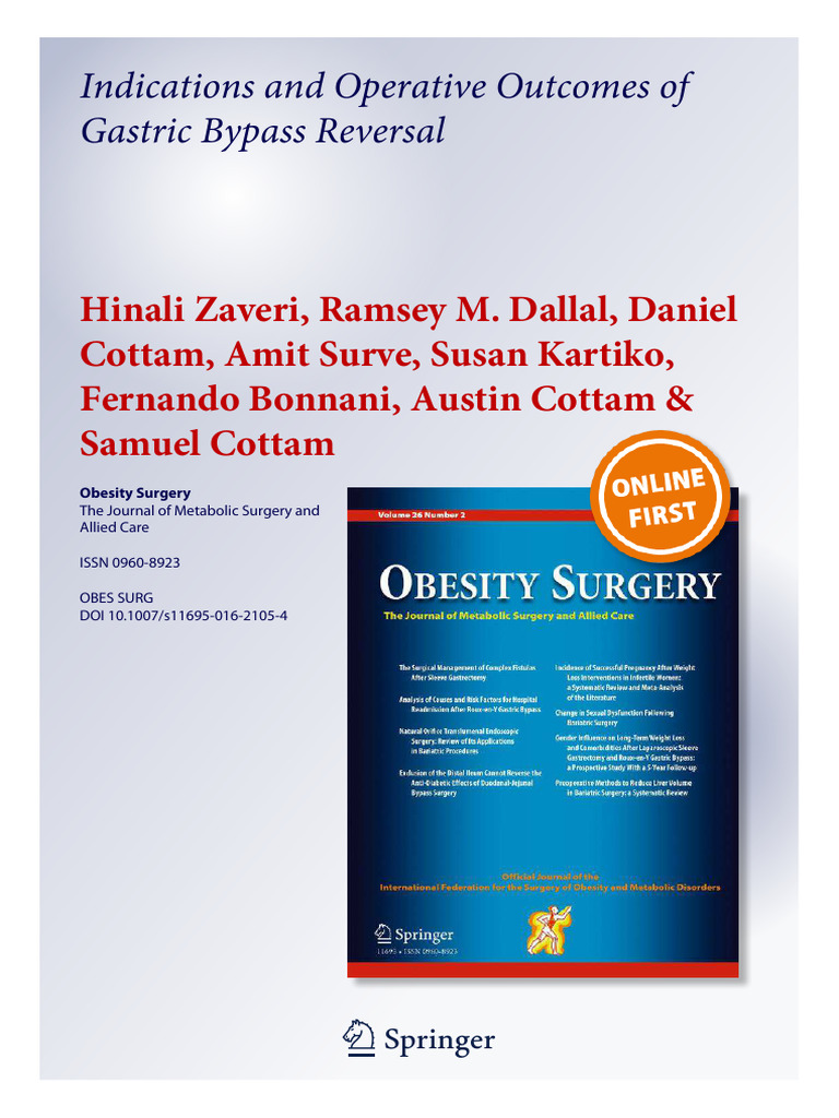 Indication and Outcomes of Gastric Bypass Reversal | PDF | Bariatric ...