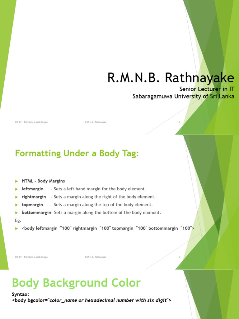 HTML Body Tag Formatting Guide | PDF | Html | Html Element