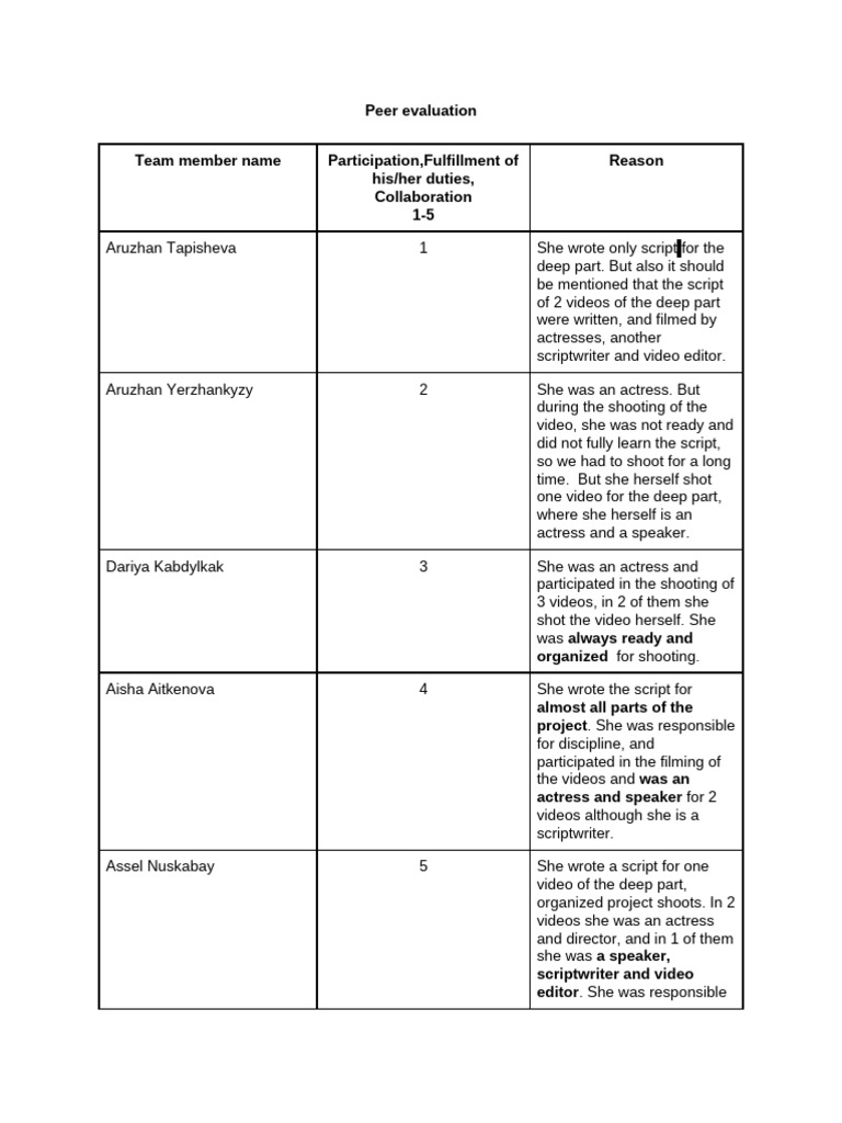 Team Finland Peer Evaluation Card | PDF