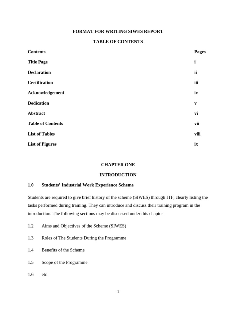 Format For Siwes Report - Writing | PDF | Table Of Contents | Publishing