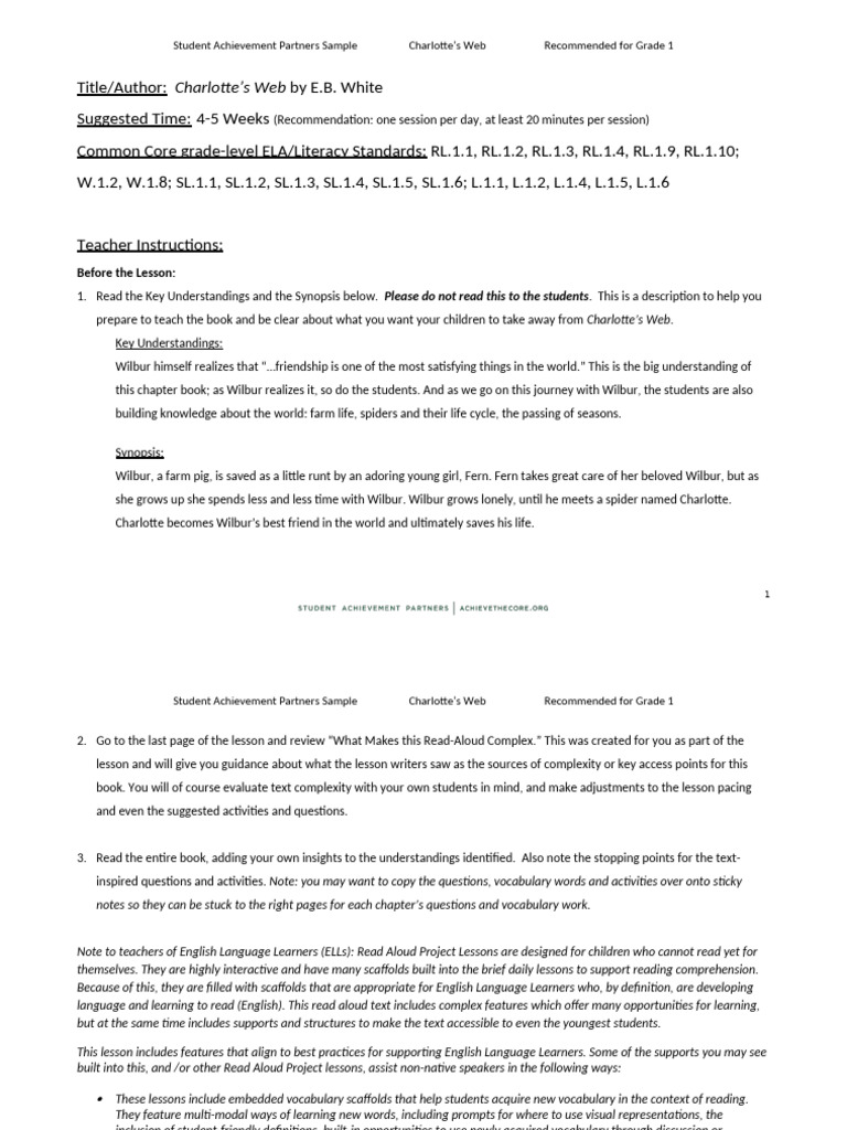 Charlotte's Web 1 Chap Book Final | PDF | Vocabulary | Human Communication