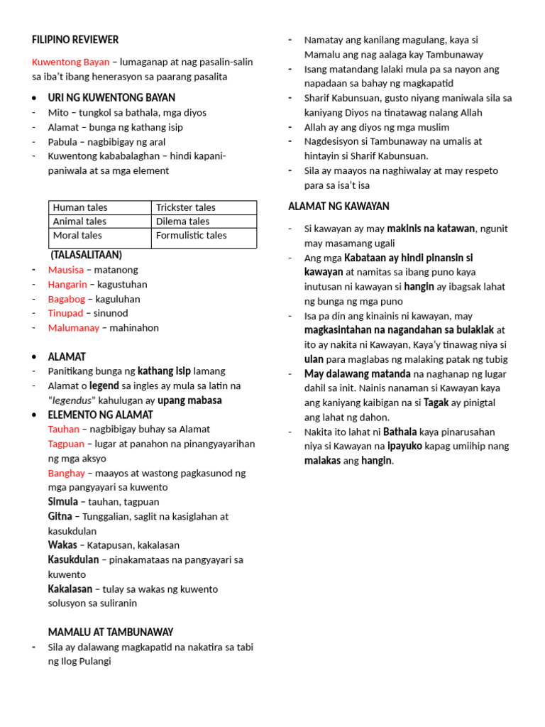 Filipino Reviewer | PDF