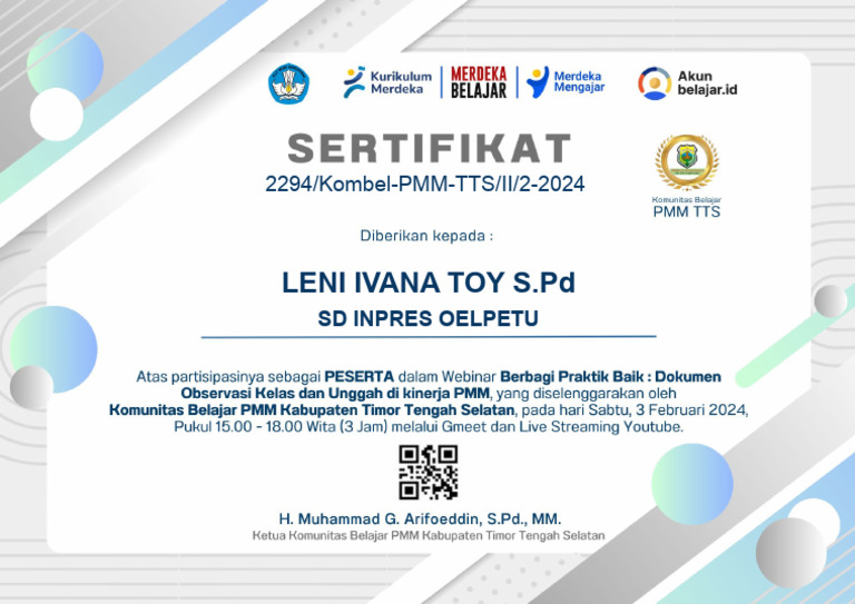 Sertifikat Leni Ivana Toy S.PD | PDF
