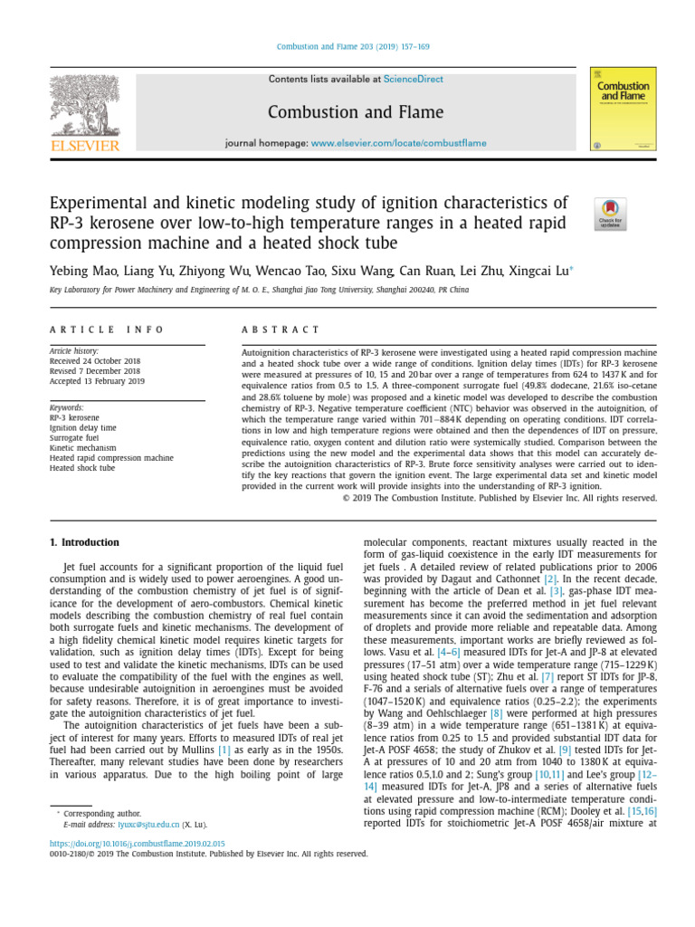 Combustion and Flame: Yebing Mao, Liang Yu, Zhiyong Wu, Wencao Tao ...
