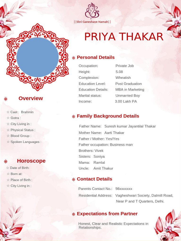 Hindu Marriage Biodata Format | PDF