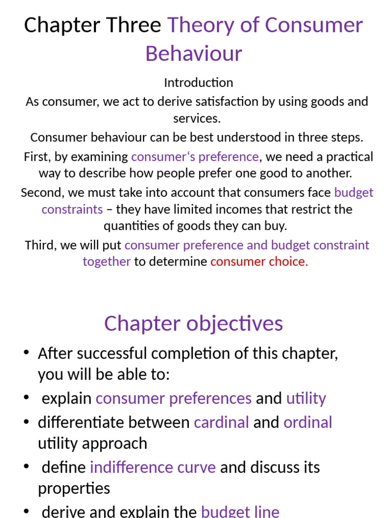 Chapter Three Theory of Consumer Behaviour | PDF | Utility | Marginal Utility