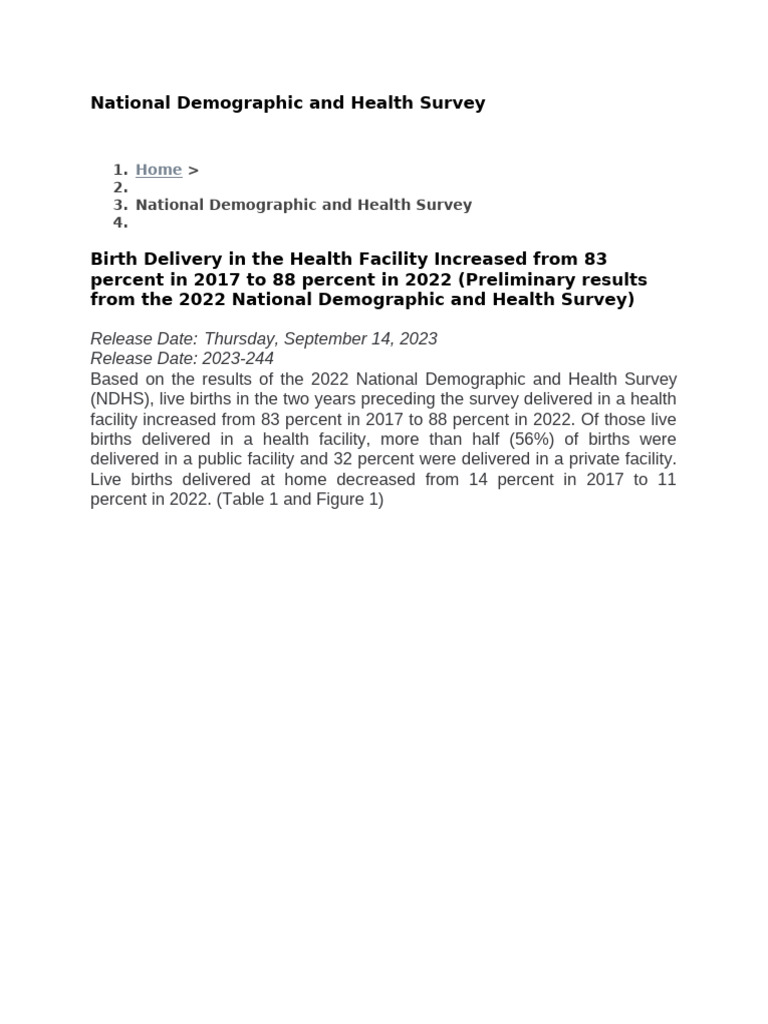 2022 National Demographic Health Survey Results | PDF | Teenage ...