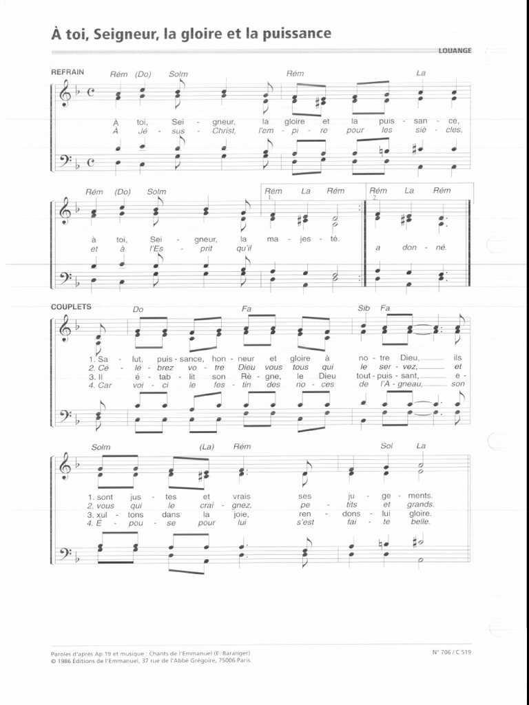 A Toi Seigneur La Gloire Et La Puissance | PDF