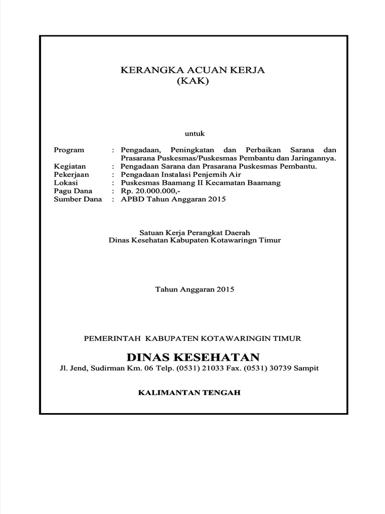 PDF Kak Pengadaan Intalasi Air Bersih 2015 - Compress | PDF