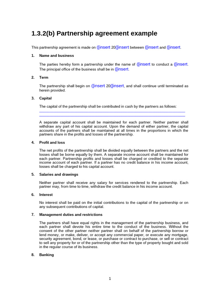 1.3.2 (B) Partnership Agreement Example | PDF | Partnership | Banks