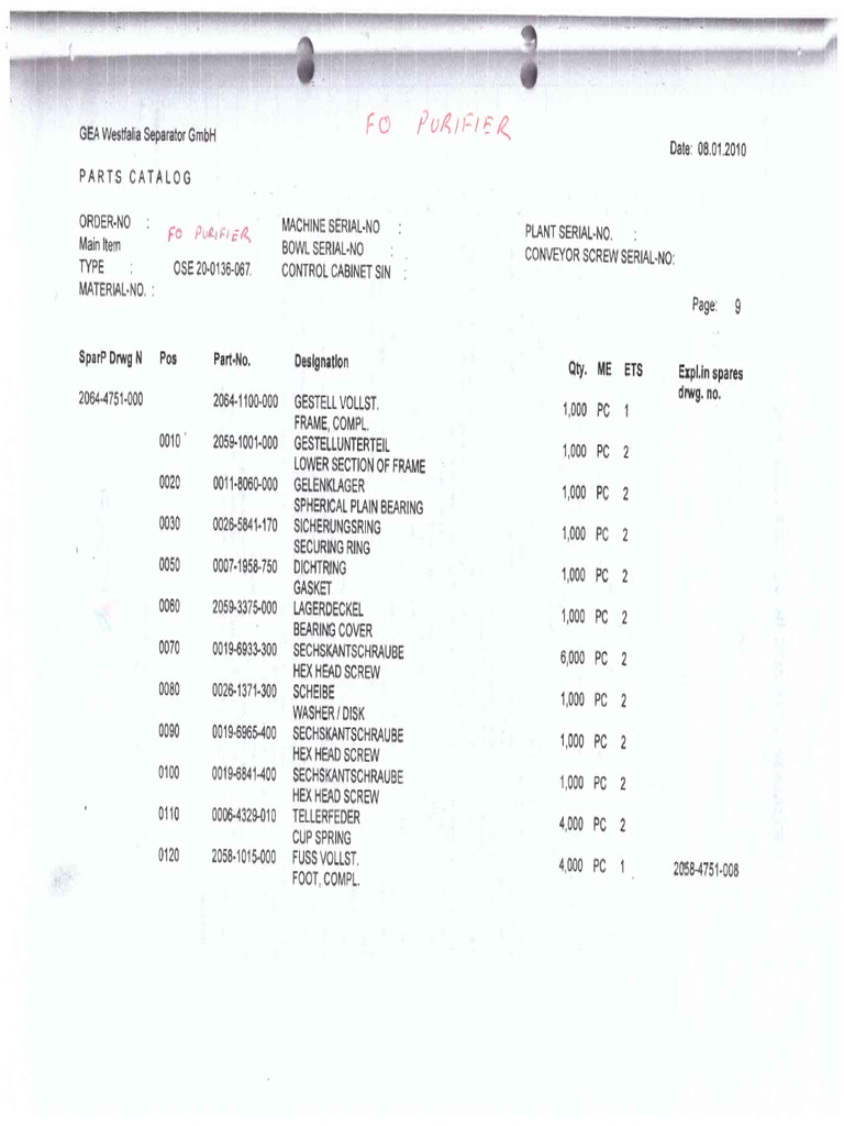 Fo Purifier Spare Part Catalogue | PDF