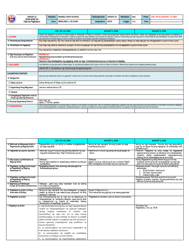DLL Ap 10 Week 1 | PDF