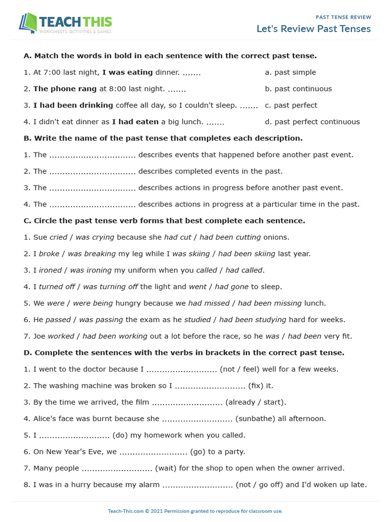 past tenses review wrksht | PDF | Grammatical Tense | Language Mechanics