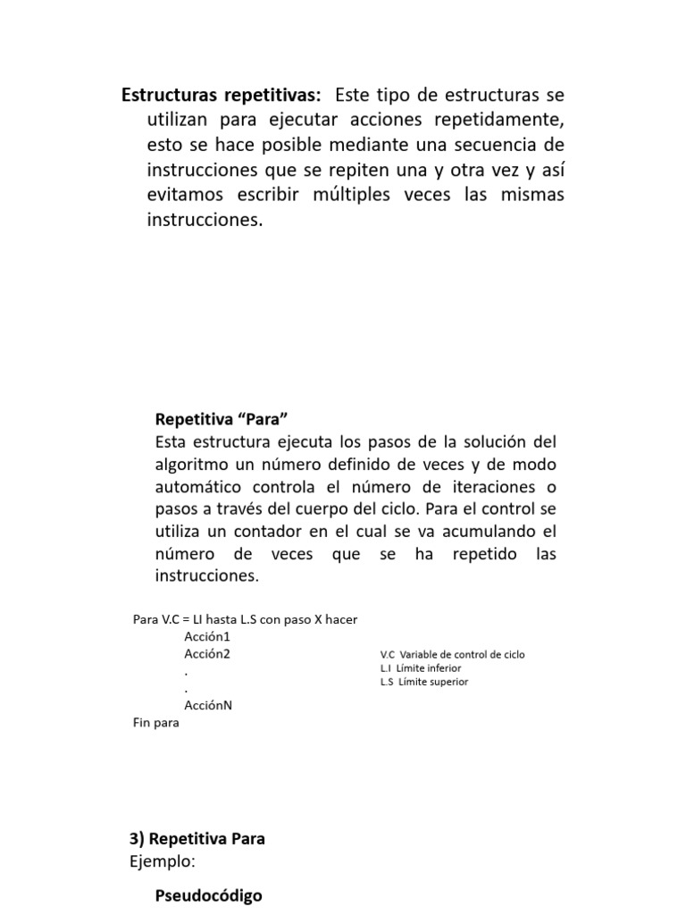 Estructuras Repetitivas en Pseudocódigo | PDF | Lógica matemática | Ingeniería de software