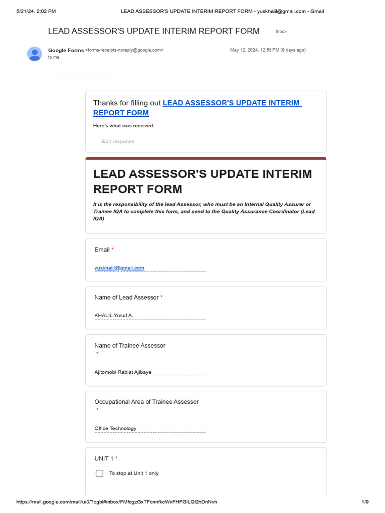 LEAD ASSESSOR'S UPDATE INTERIM REPORT FORM - Yuskhalil@gmail - Com ...