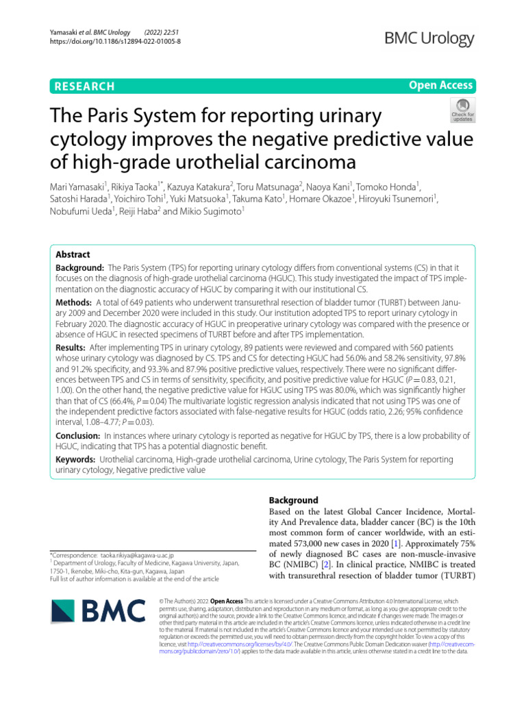 The Paris System For Reporting Urinary Cytology Improves The Negative ...