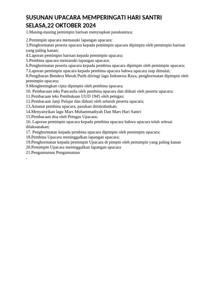 Susunan Upacara Hari Santri | PDF