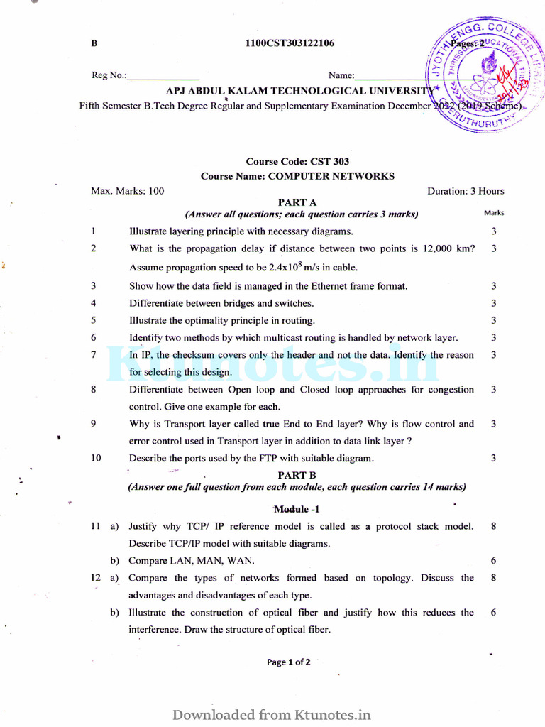 Cst303 Computer Networks, December 2022 | PDF | Computer Network | Routing