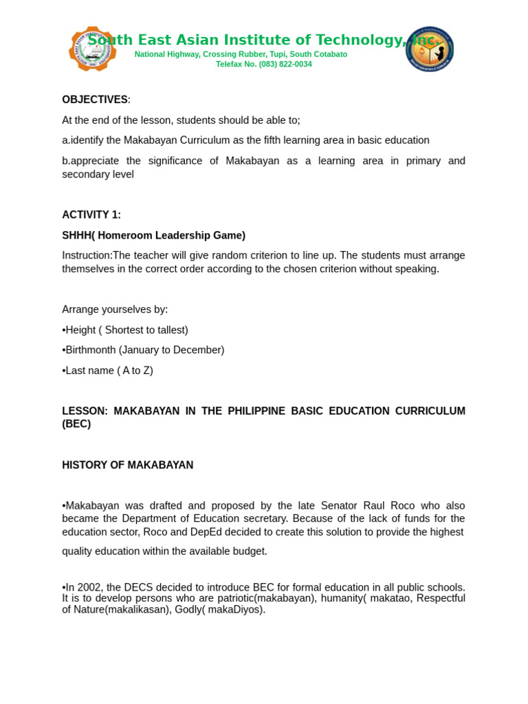 Understanding the Makabayan Curriculum | PDF | Curriculum | Learning