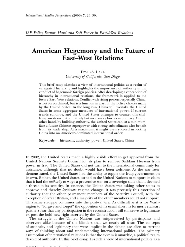 American Hegemony and The Future of East West Relations | PDF | Hegemony | International Relations