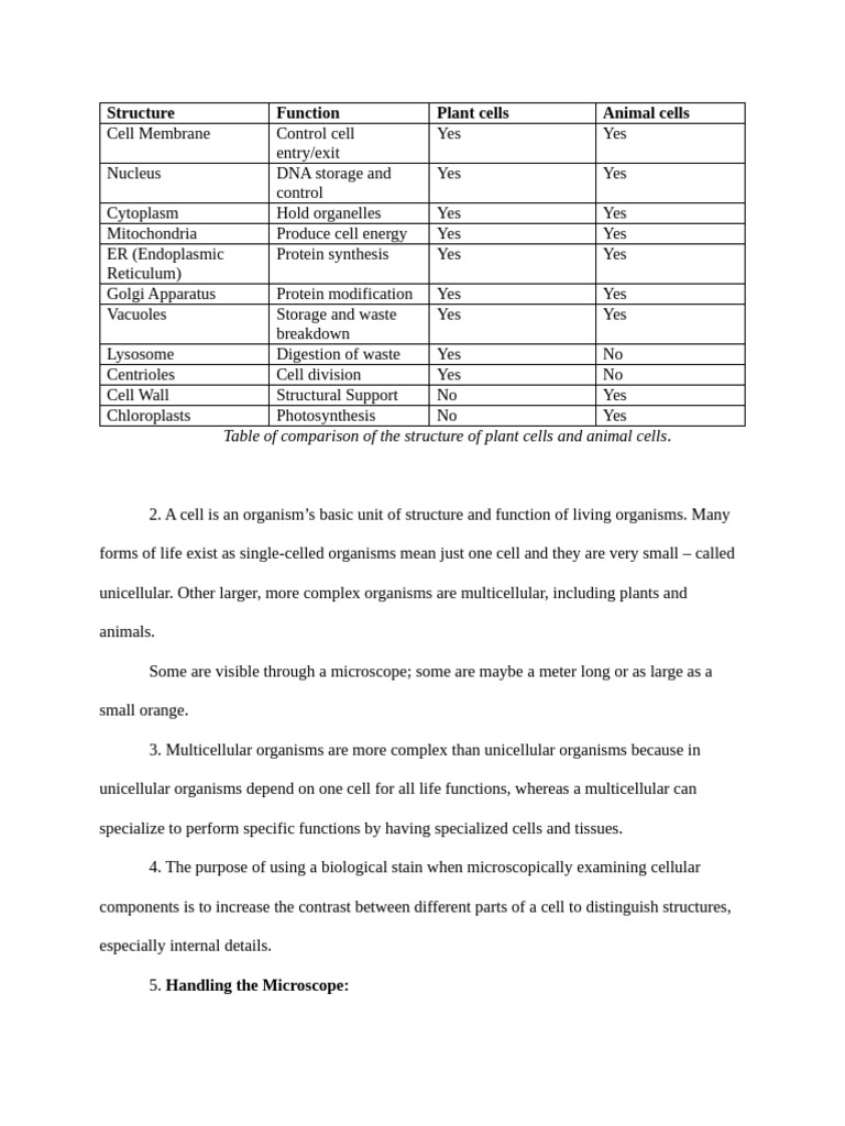 Plant vs Animal Cells Comparison Guide | PDF | Cell (Biology ...