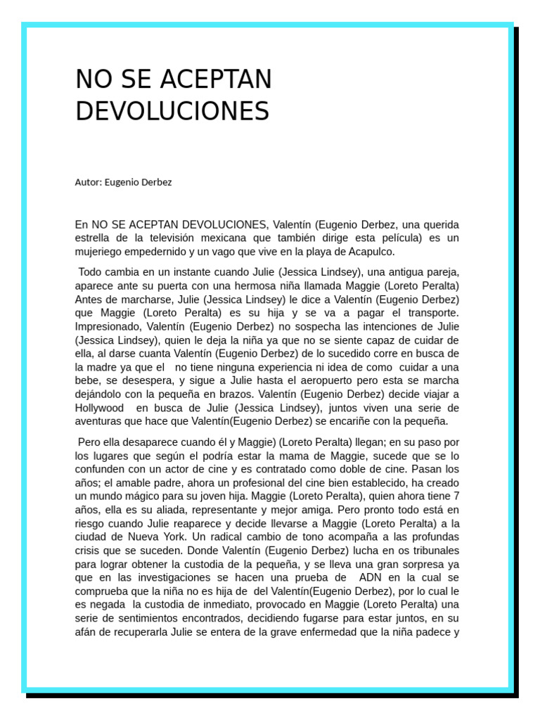 Reseña de "No se aceptan devoluciones" | PDF