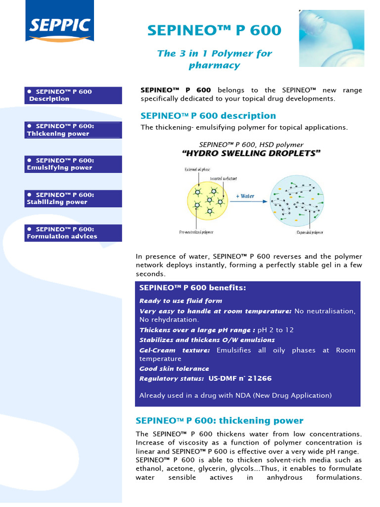3664 Leaflet Sepineo P600 GB | PDF | Emulsion | Chemistry