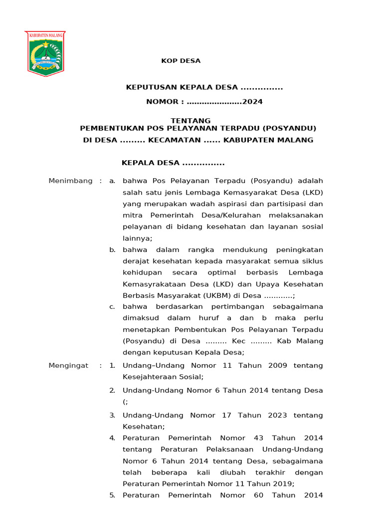 SK Pembentukan LKD Posyandu Di Desa - Rev Bu Dewi - Mba Arin | PDF