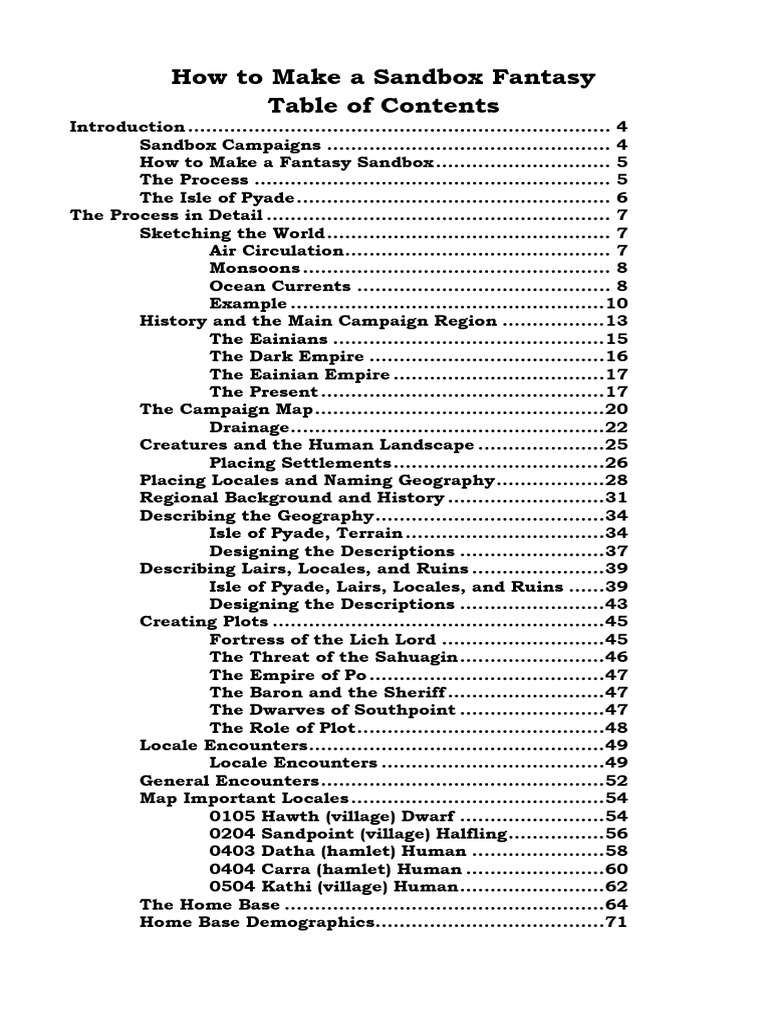 Fantasy Sandbox ToC | PDF | Dwarf (Dungeons & Dragons)