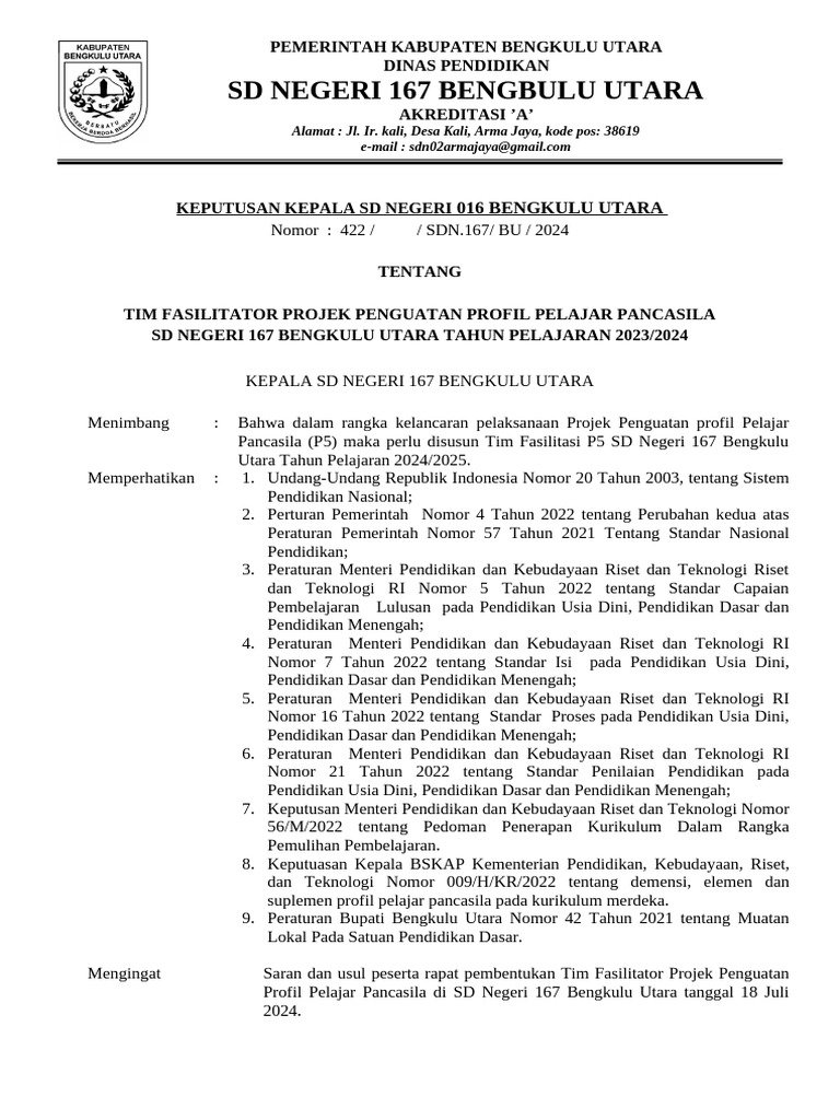 Contoh SK TIM P5 | PDF