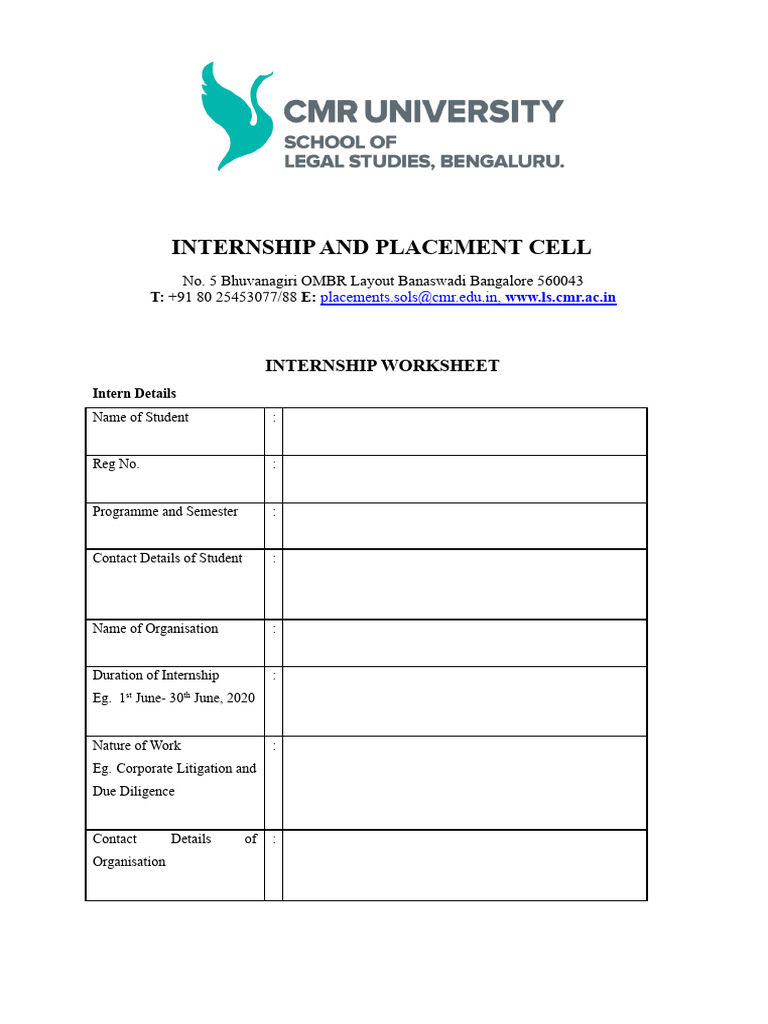 Internship and Placement Cell - Daily Worksheet | PDF | Learning Programs