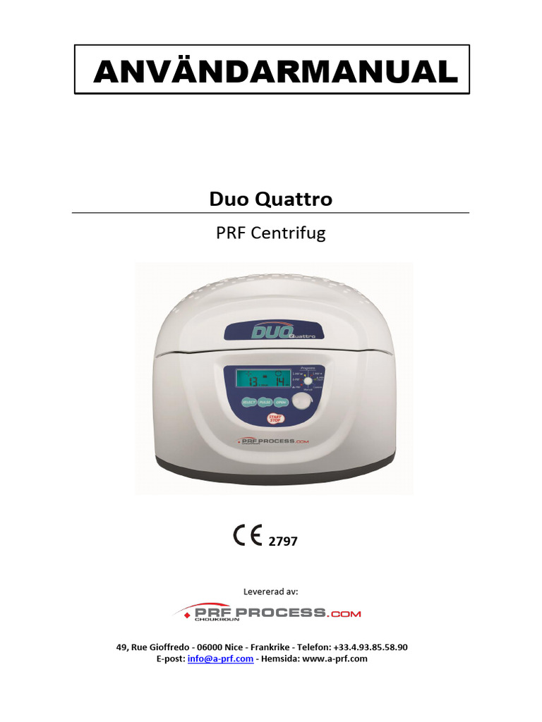SVENSKA - IFU - PRF DUO Quattro Centrifug - 2021 | PDF
